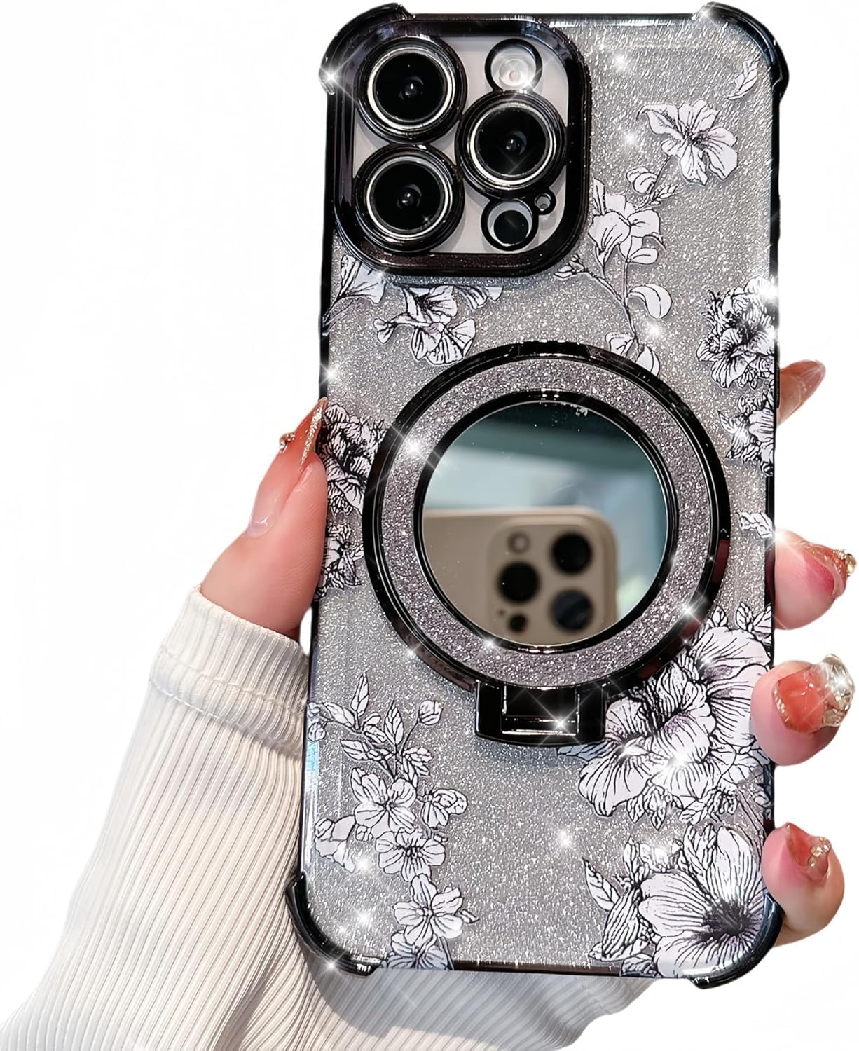 for iPhone 16 Pro Max Case with Diamond Mirror Kickstand, [Compatible ...