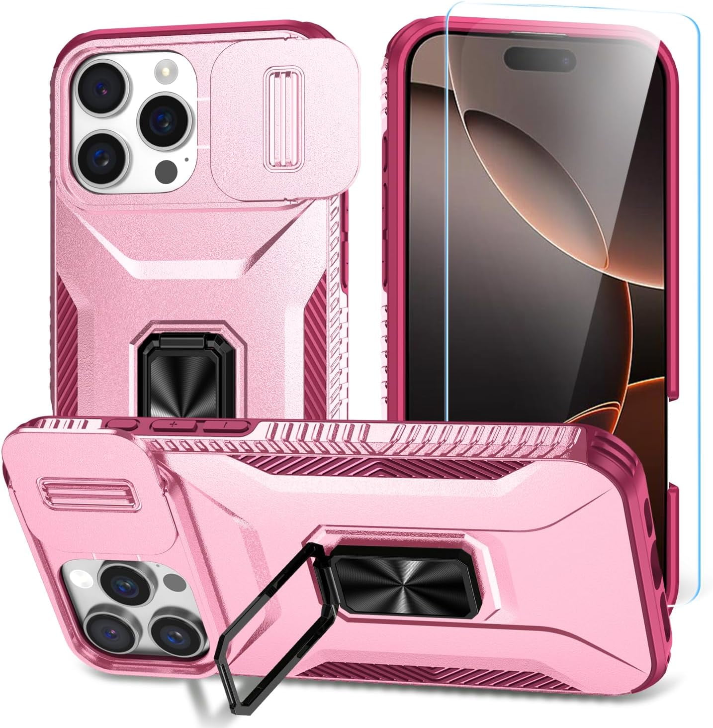 for iPhone 16 Pro Max Case with HD Screen Protector & Slide Camera ...
