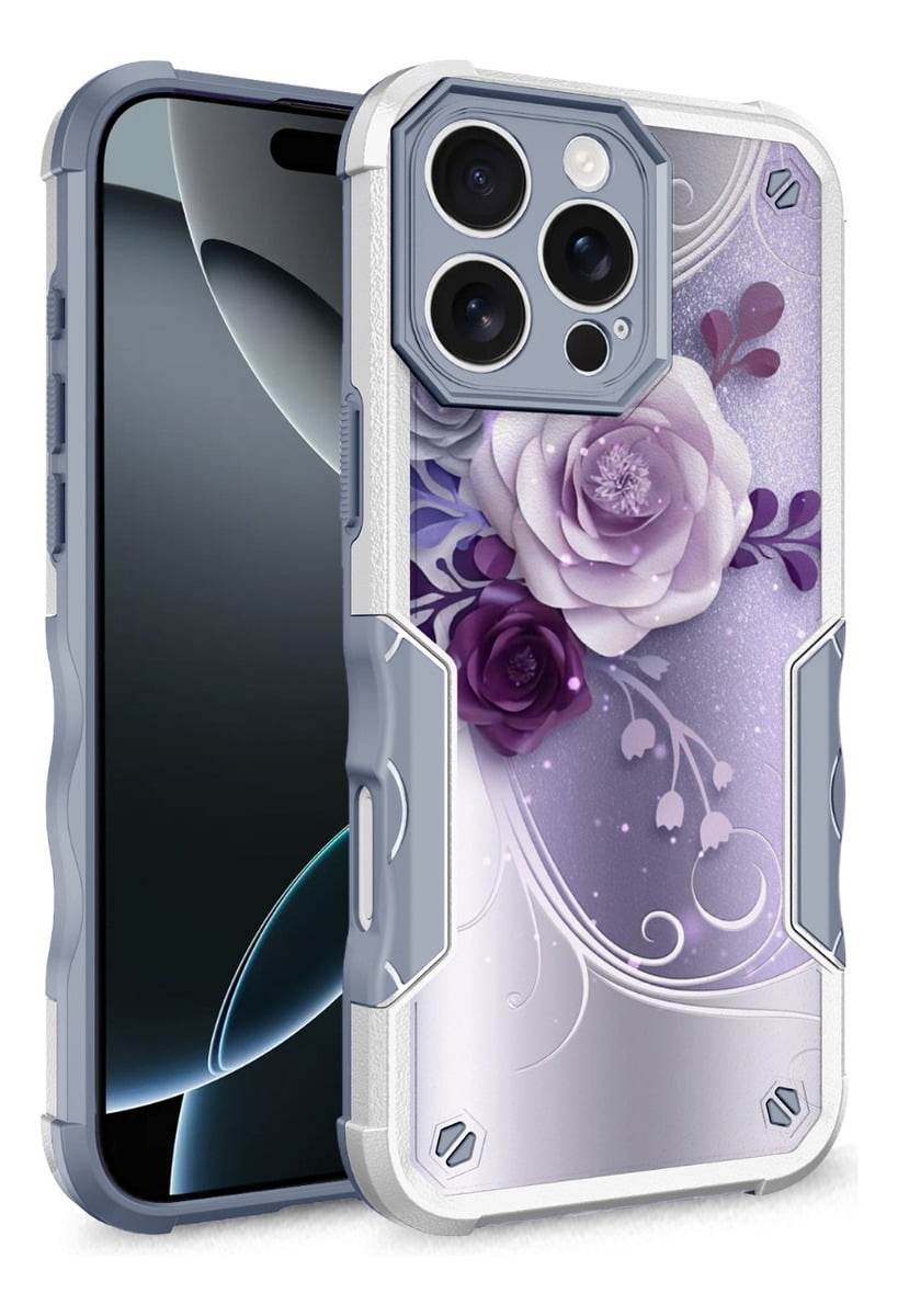 iPhone 16 Pro Max Case, Rosebono Hybrid Dual Layer Graphic Design ...