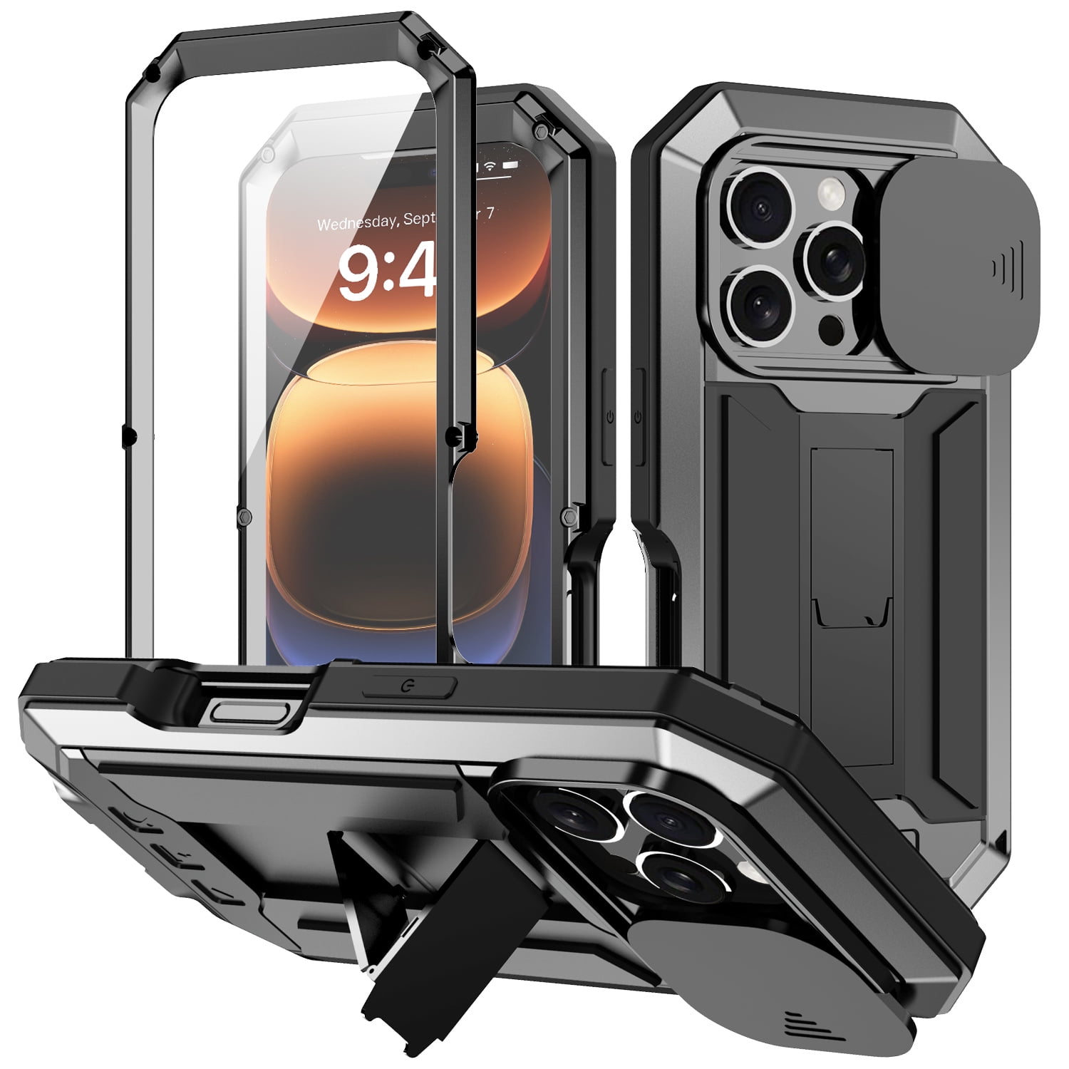 for iPhone 16 Pro Max Rugged Case with Camera Lens Sliding Cover ...