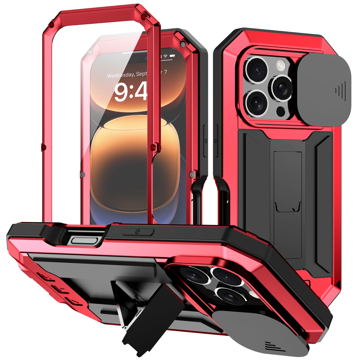 for iPhone 16 Pro Max Rugged Metal Case, with Screen Protector ...