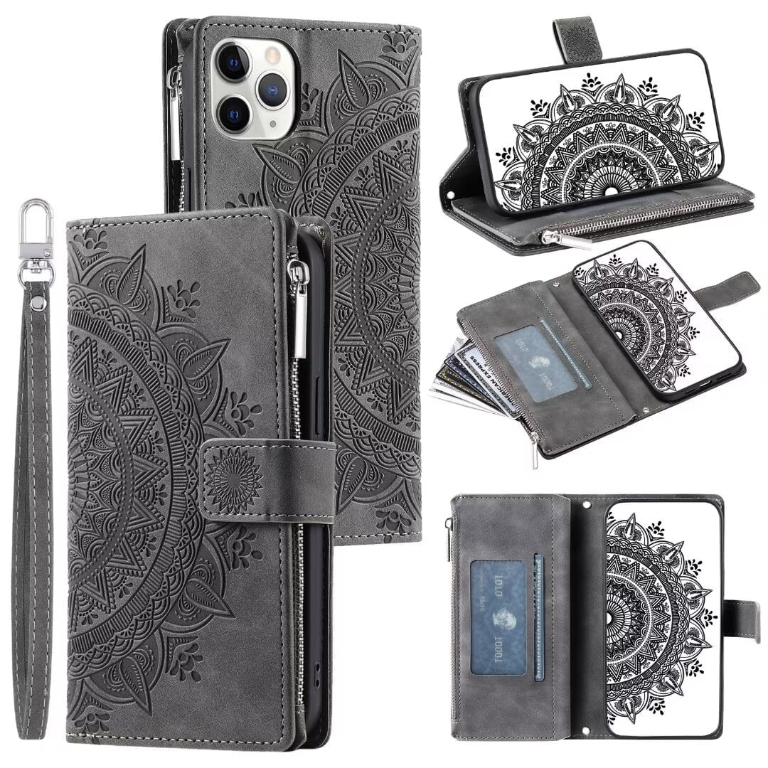 For iPhone 16 Wallet Case,Slim Soft PU Pressed Sunflowers Leather Zipper Flip Wallet Multi Card ...