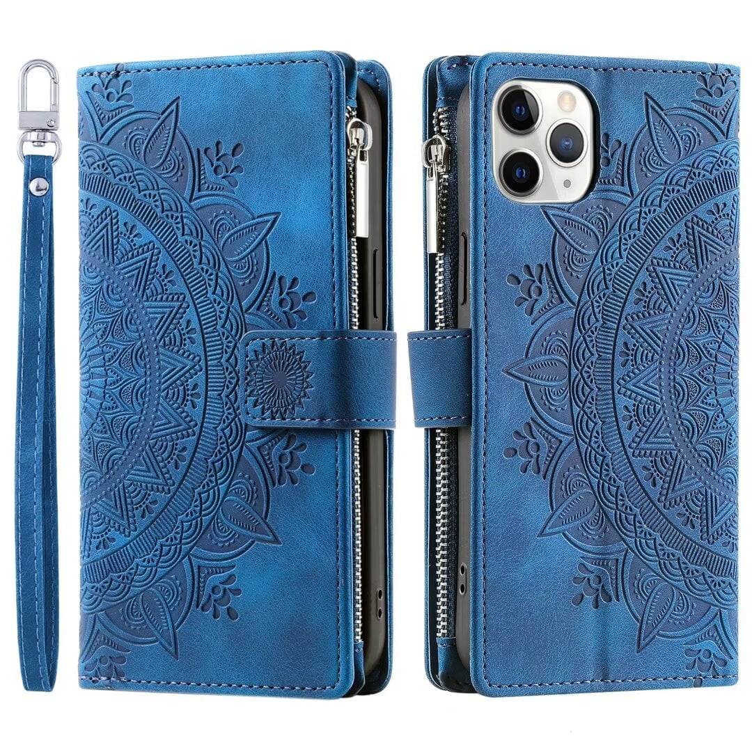 For iPhone 16 Wallet Case,Slim Soft PU Pressed Sunflowers Leather Zipper Flip Wallet Multi Card ...