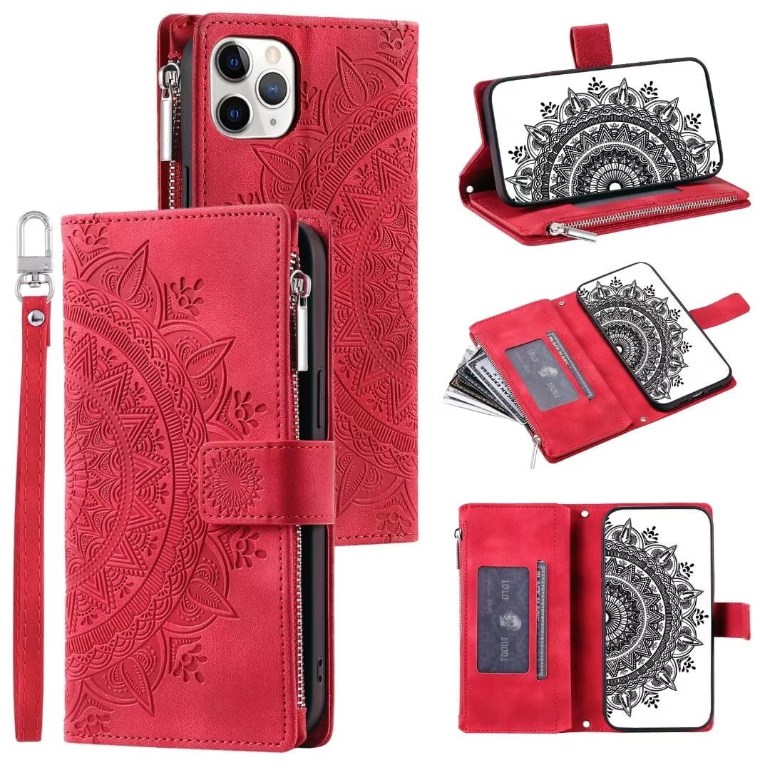 For iPhone 16 Wallet Case,Slim Soft PU Pressed Sunflowers Leather Zipper Flip Wallet Multi Card ...