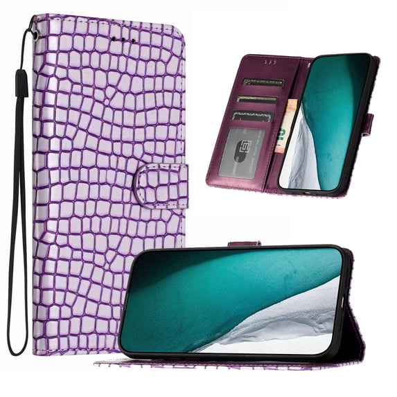 for iPhone 16e Crocodile Texture Faux Leather Wallet Case, with Credit ...