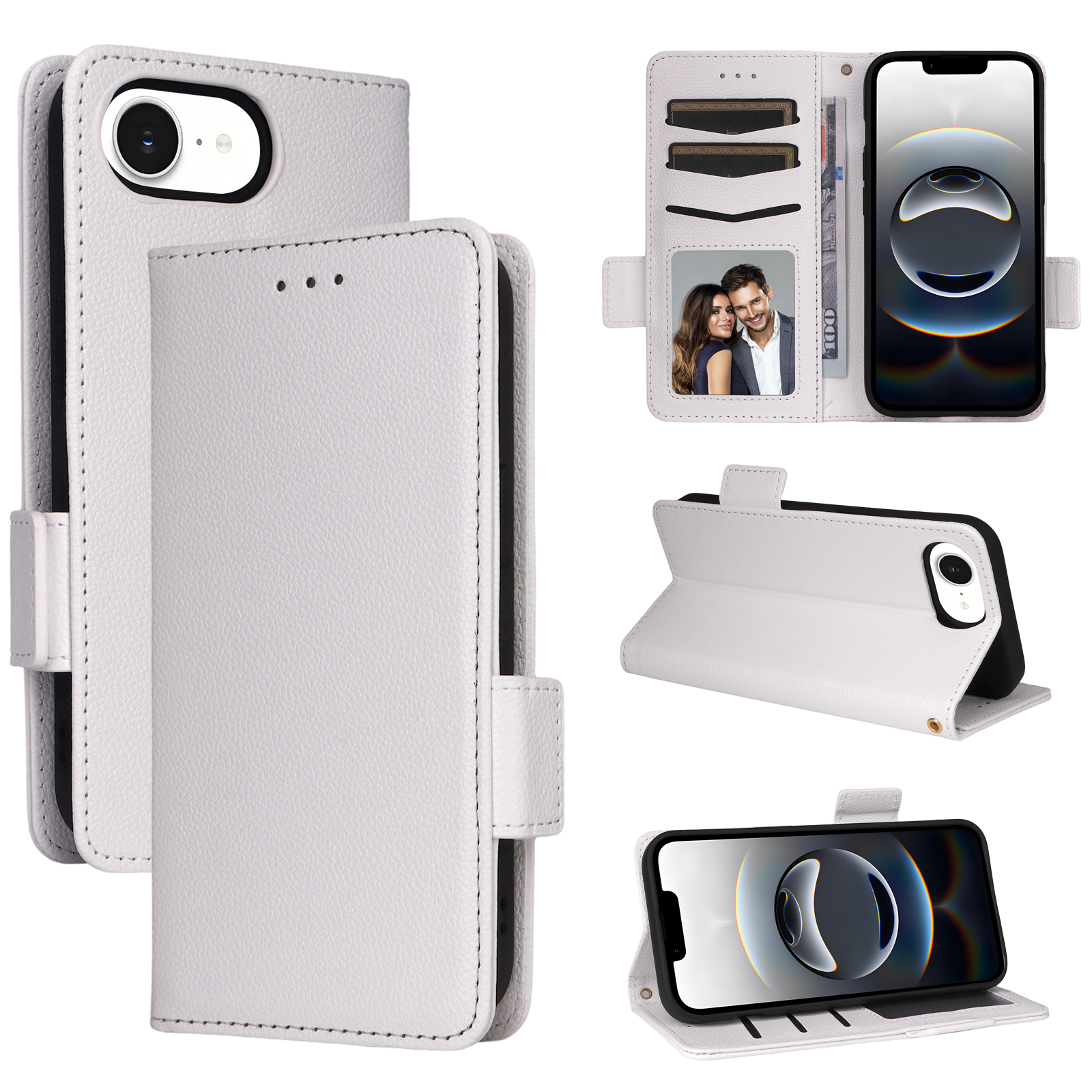 for iPhone 16e Wallet Case, Lychee Pattern PU Leather Purse Cover with ...