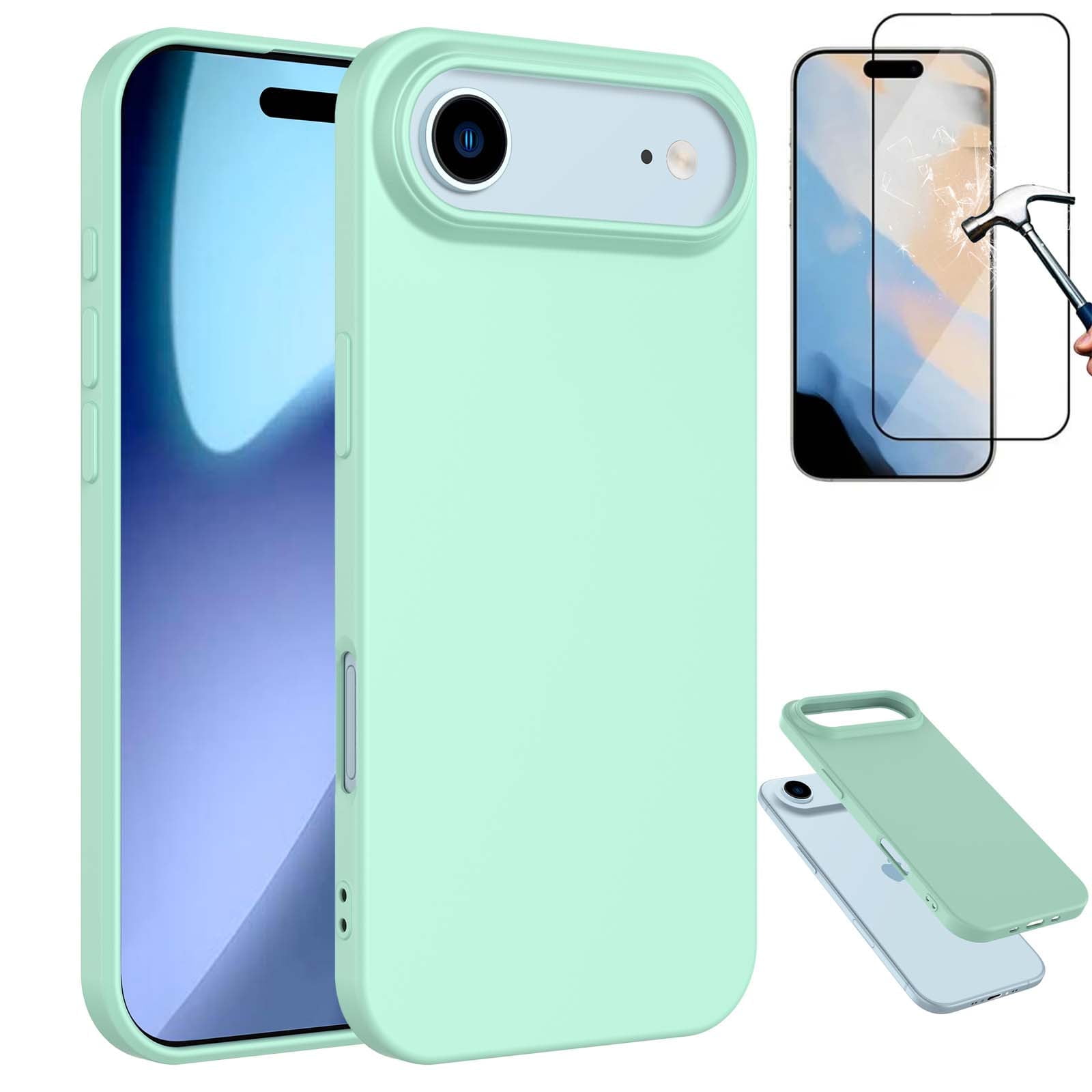 iPhone 17 Air Liquid Silicone Case with Tempered Glass Screen Protector ...