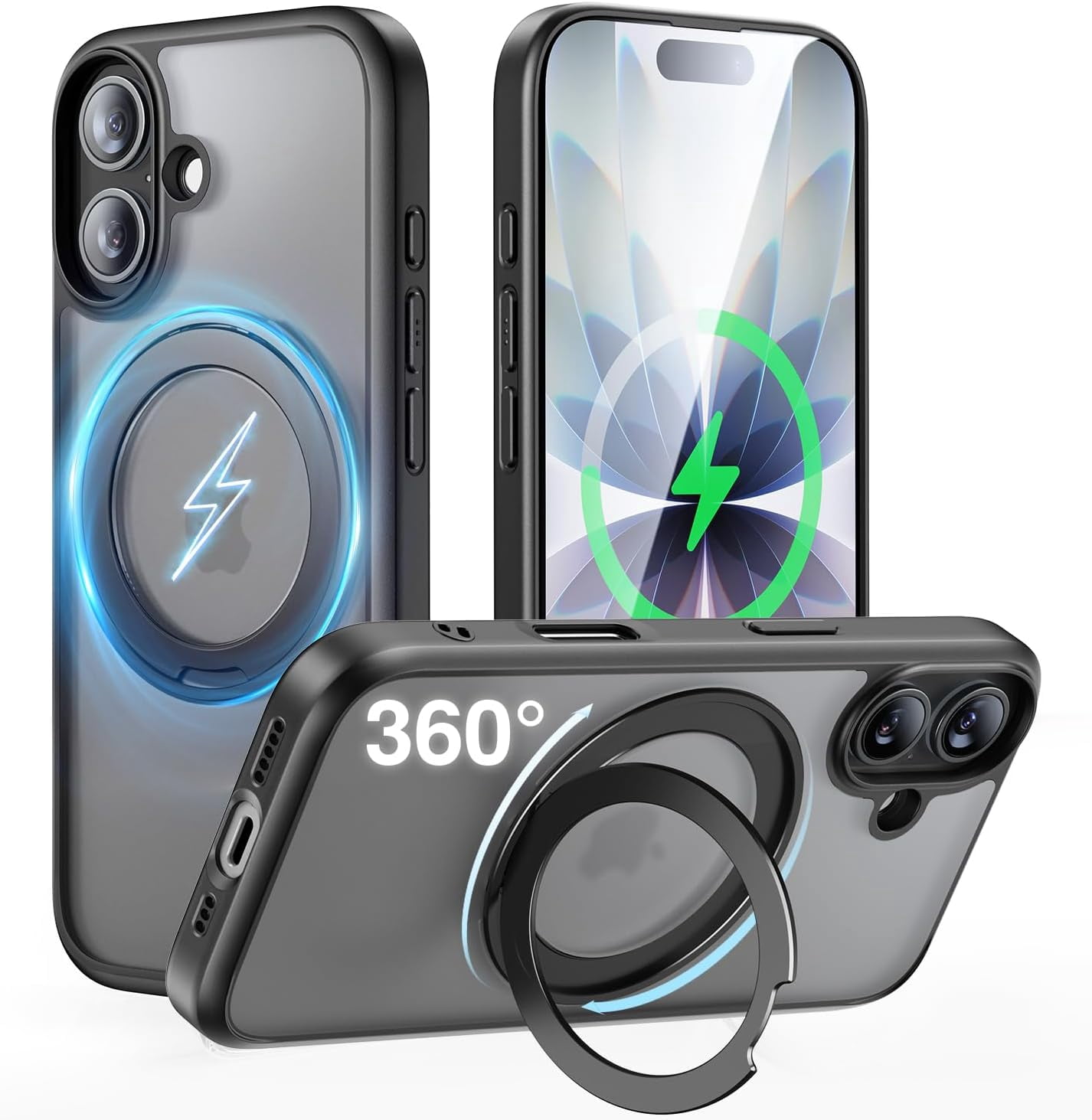 for iPhone 17 Case with 360° Magnetic Stand,Hidden Bearing Design ...