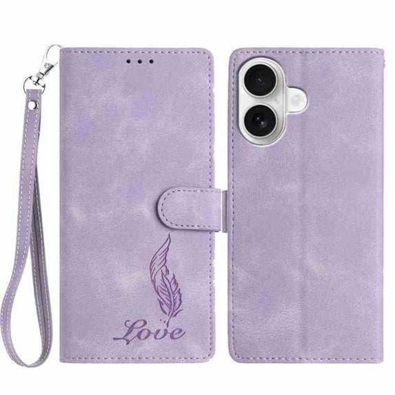 For iPhone 17 Phone Case,Feather Embossed PU Leather Flip Folding ...