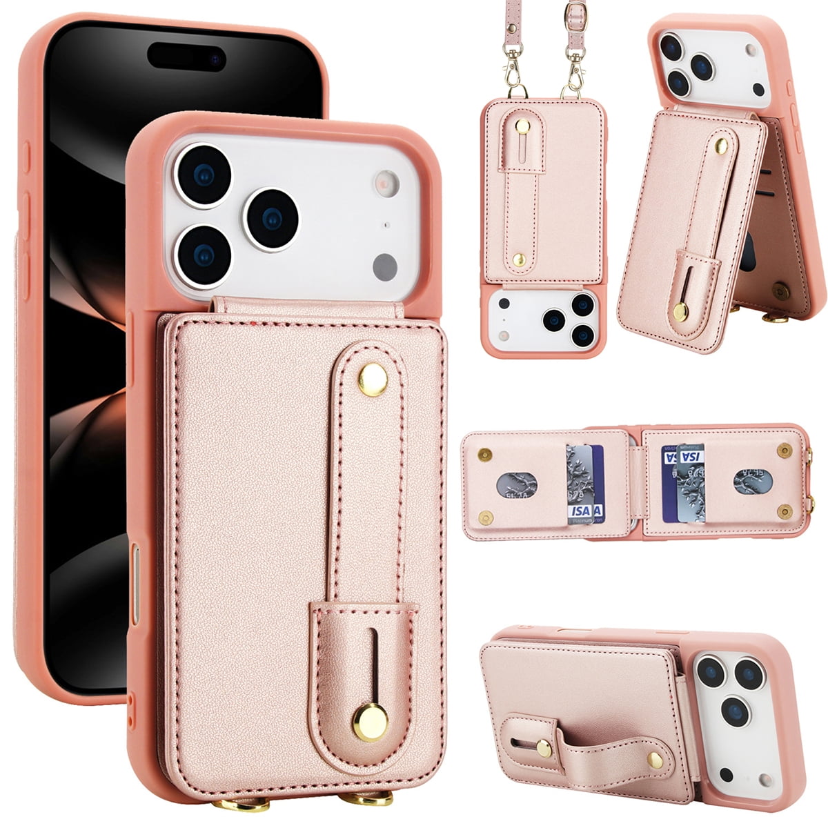 for iPhone 17 Pro Max Case with Card Holder,Stand,Adjustable Strap,PU Shockproof Anti-drop Multi ...