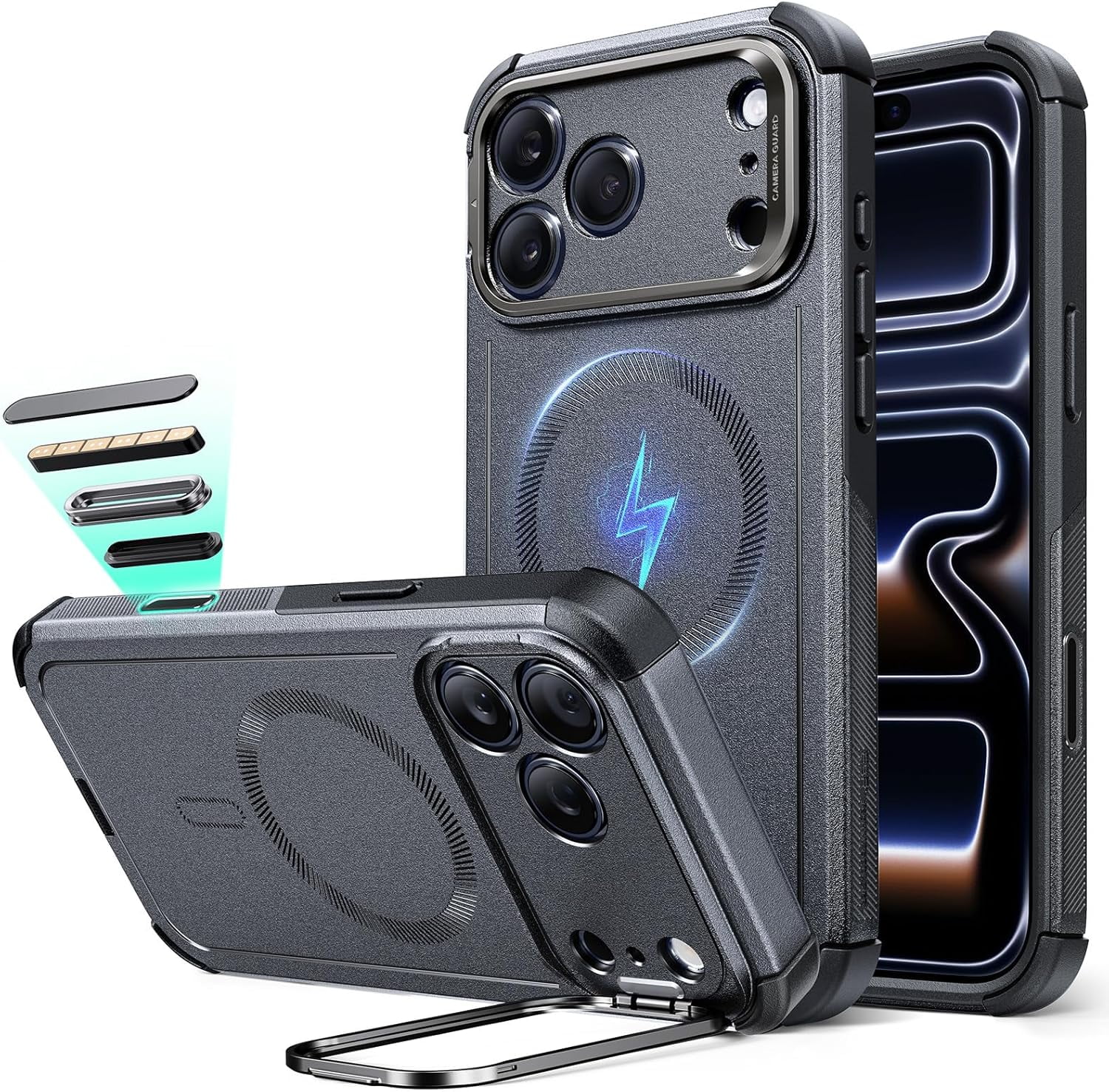 for iPhone 17 Pro Max Case with Stash Stand, 7X Military-Grade Drop ...