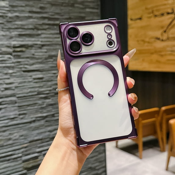 for iPhone 17 Pro Max Plating Magnetic Straight Edge Matte Case with ...