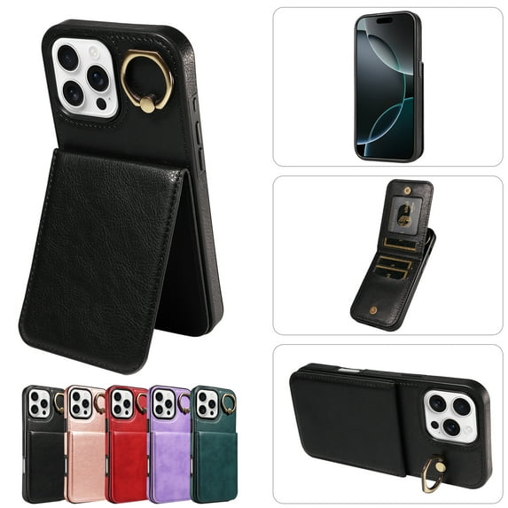 For iPhone 17 Pro Max Wallet Case with Card Holder, 360° Rotation Ring ...