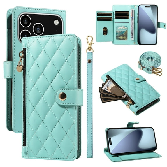For iPhone 17 Pro Max Wallet Case with Zipper Card Slots,RFID Blocking ...
