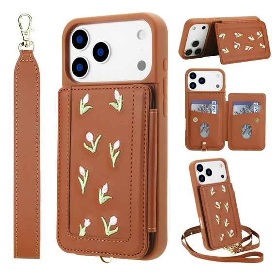 for iPhone 17 Pro Wallet Case, Magnetic Snap Flip PU Leather TPU Cover ...