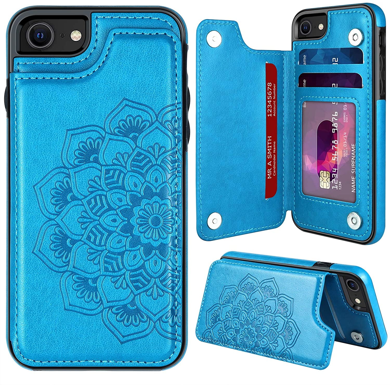 for iPhone 7/8/SE 2020/SE 2022 Case with Card Holder,Flower Magnetic ...