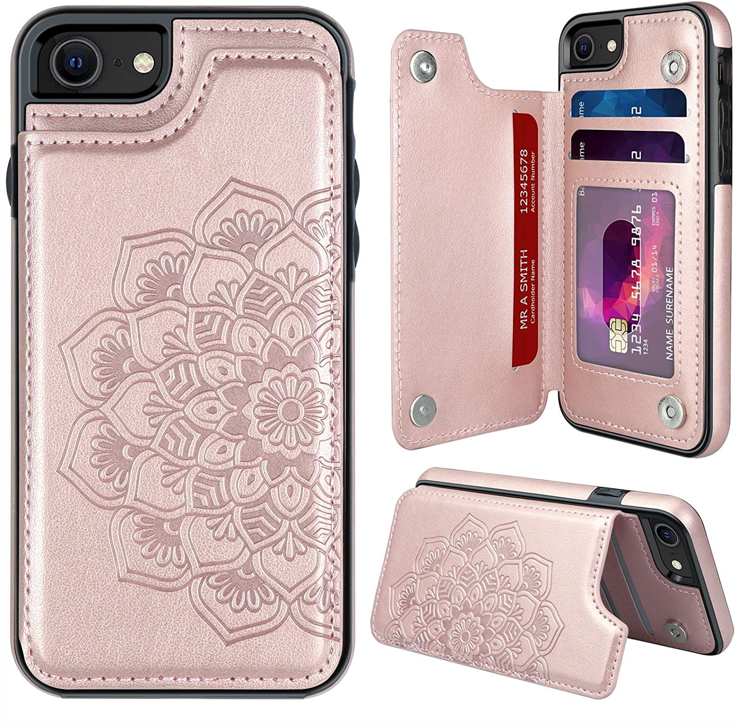 for iPhone 7/8/SE 2020/SE 2022 Case with Card Holder,Flower Magnetic ...