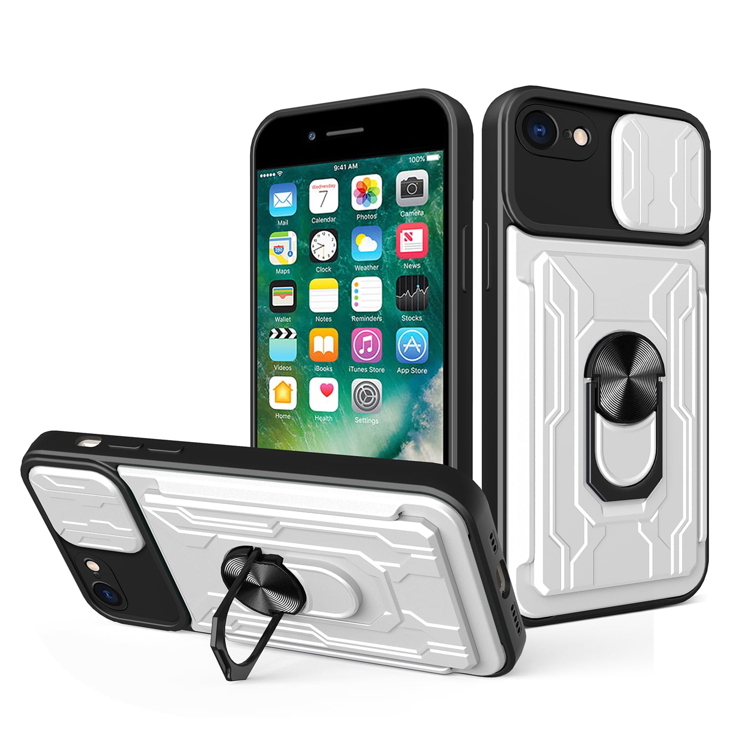 for iPhone 7 / 8 / SE 2020 / SE 2022 Hybrid Case with Camera Lens Slide ...