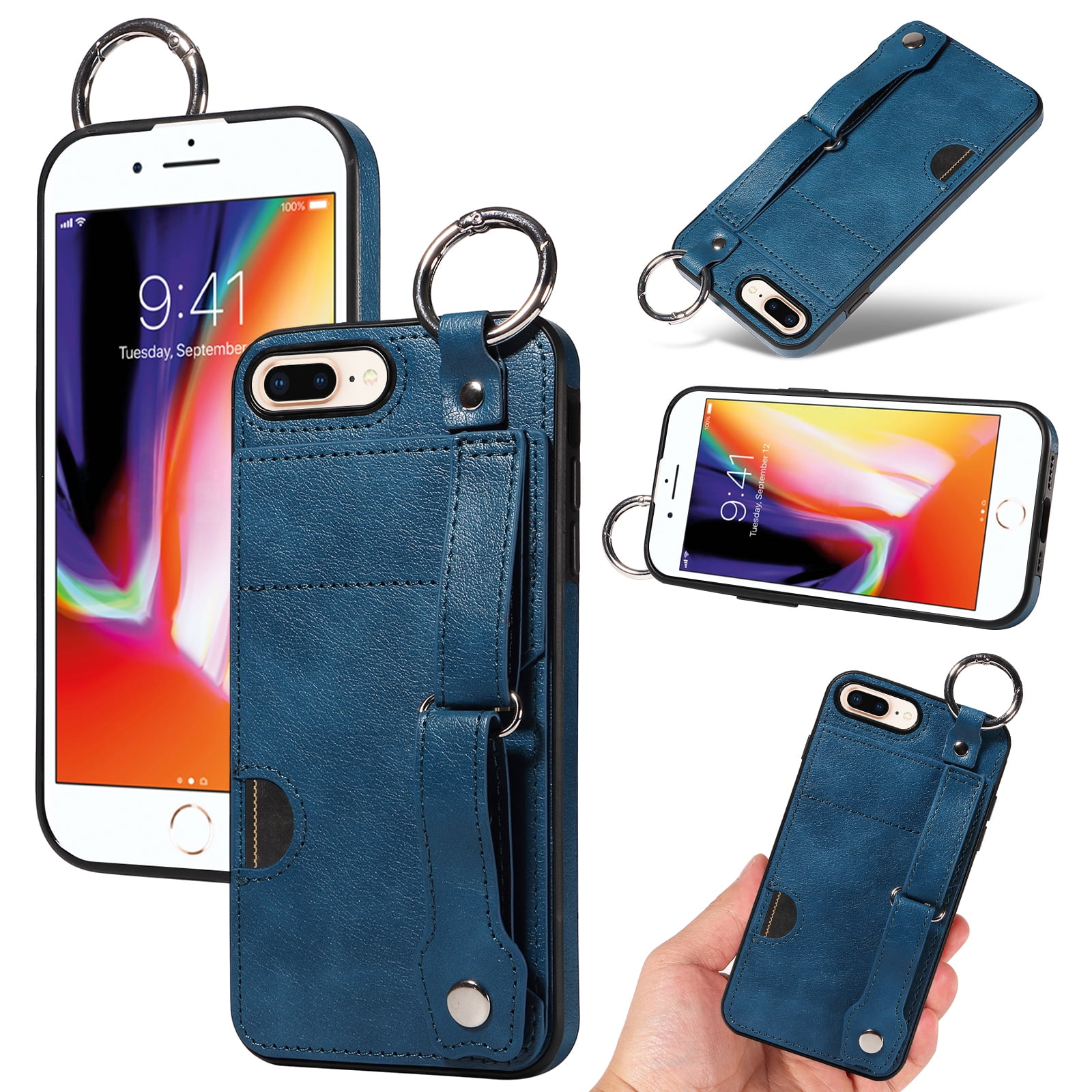 for iPhone 7 Plus/8 Plus Wallet Case with Card Holder, Hand Wrist Strap ...