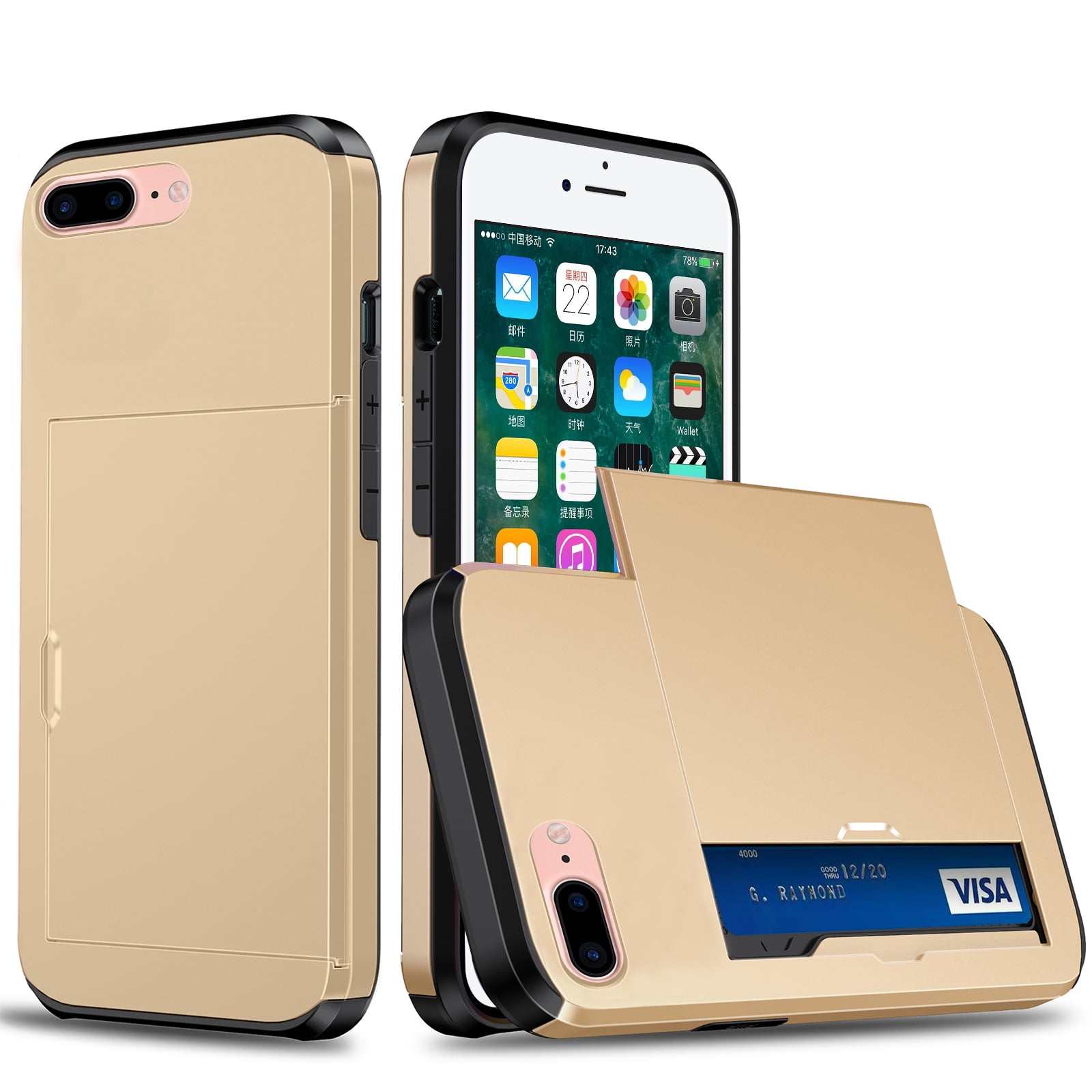 for iPhone 7 Plus, iPhone 8 Plus Wallet Case with Sliding Door Hidden ...