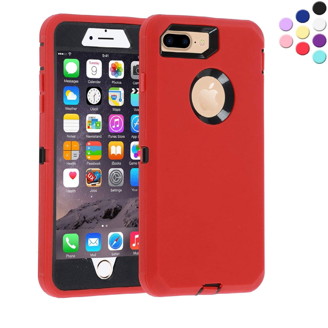 Heavy Duty Case for iPhone 7 Plus/8 Plus - 3 Layer Shock Absorbent Red ...