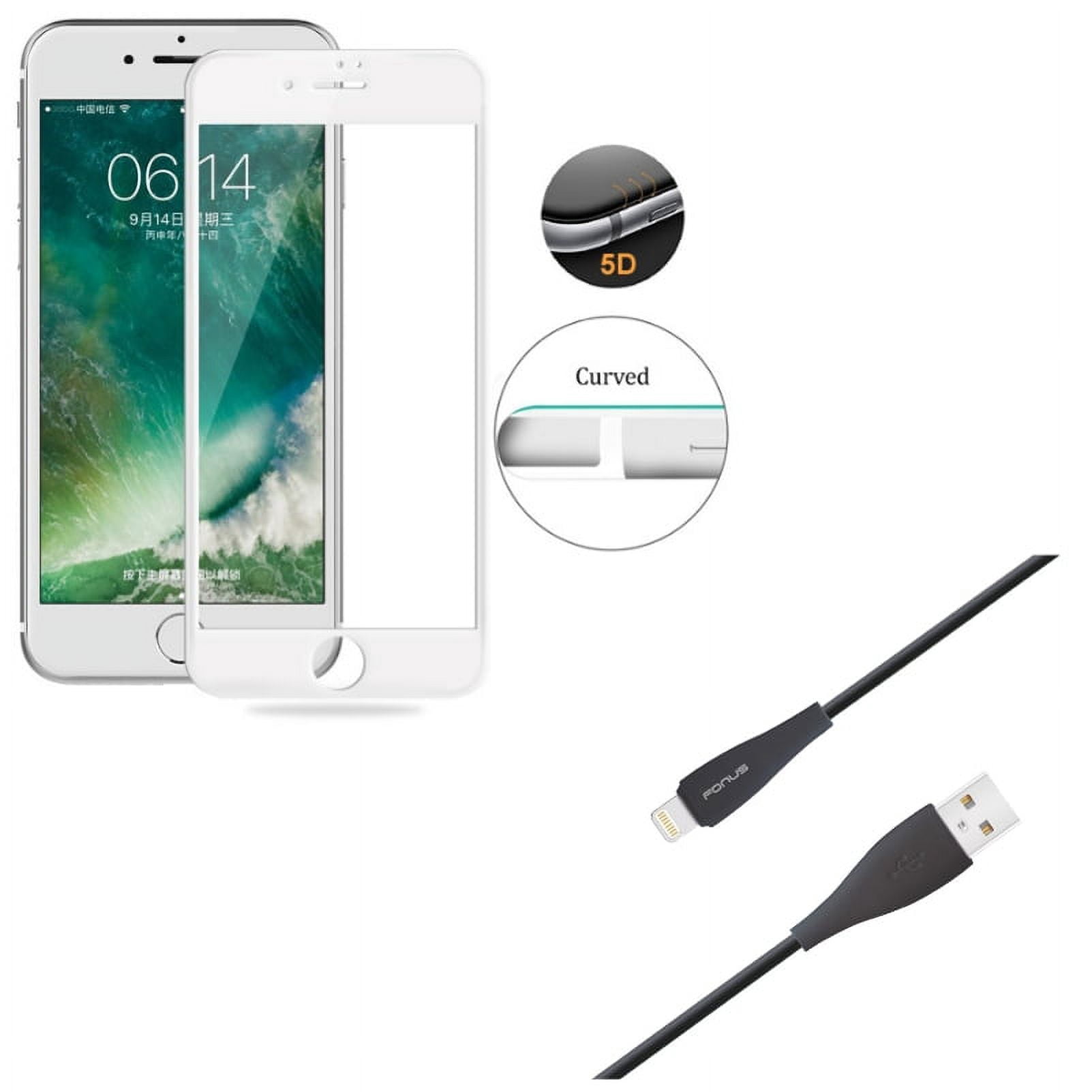 iPhone 8/7/6S/6 - Charger Cord 6ft USB Cable w Tempered Glass Screen ...