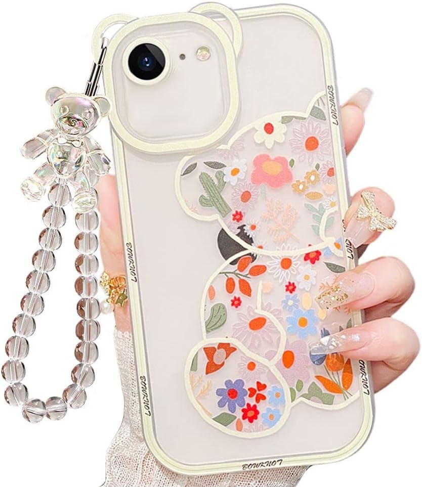 for iPhone 8 Case with Cute Flowers Bear Pattern, Camera Protector ...