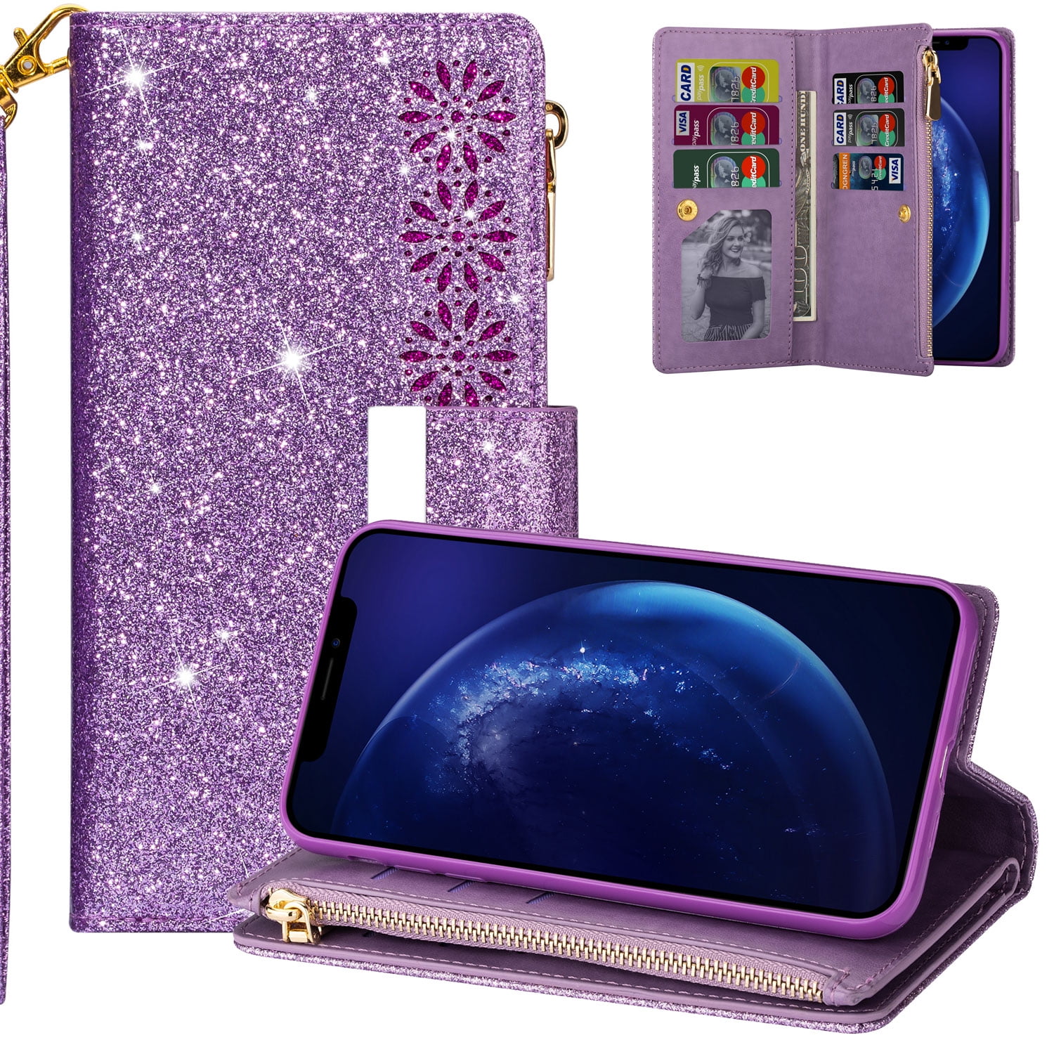 iPhone 8 Plus Case, iPhone 7 Plus Case, Allytech Bling PU Leather Folio ...