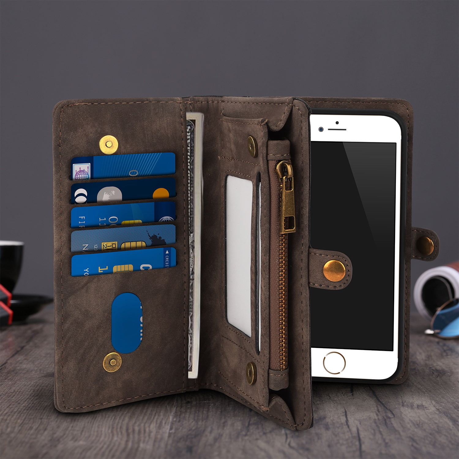 iPhone 8 Plus Wallet Case (Dark Brown) - Walmart.com