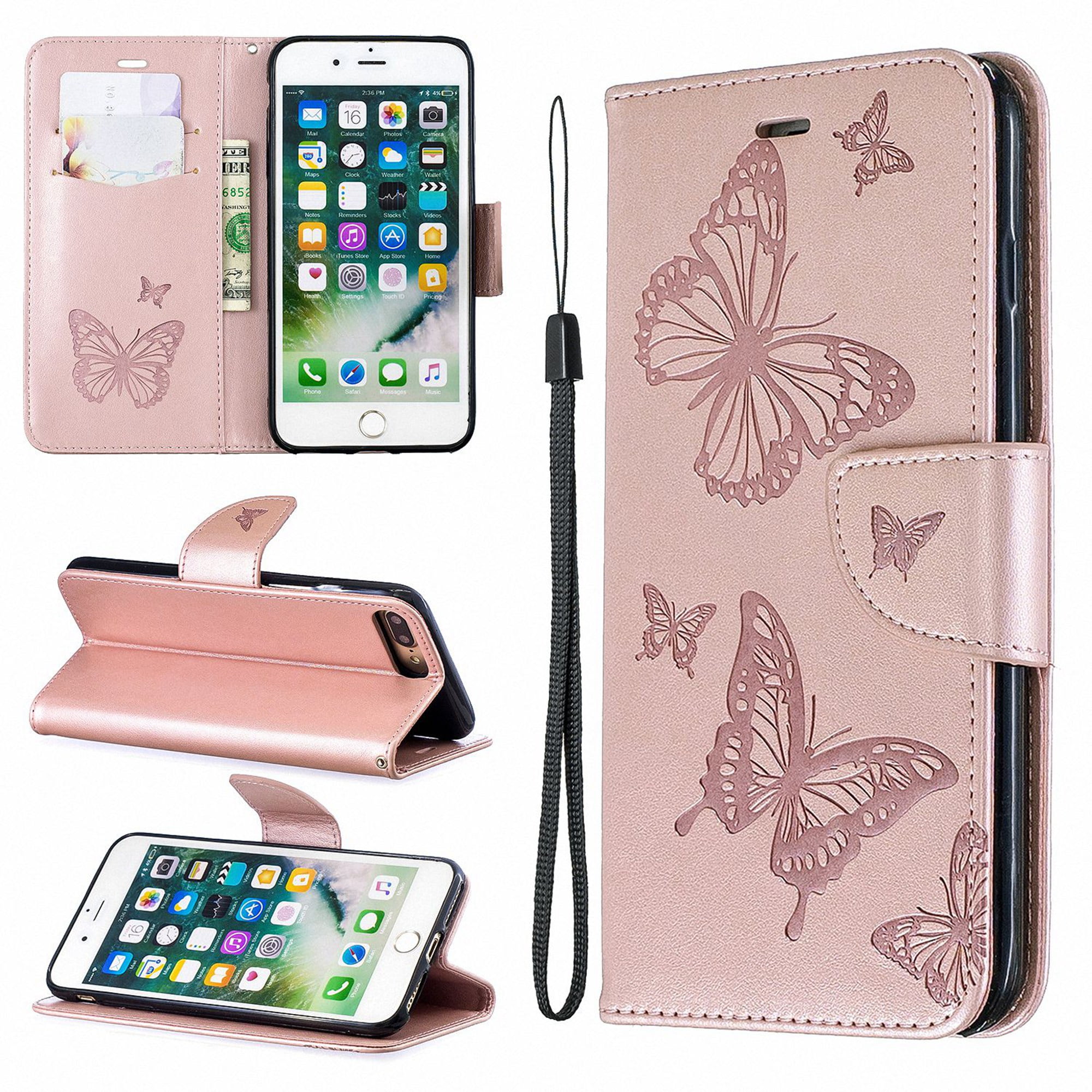 iPhone 8 Plus Wallet Case, iPhone 7 Plus Case, Dteck Embossed Butterfly ...