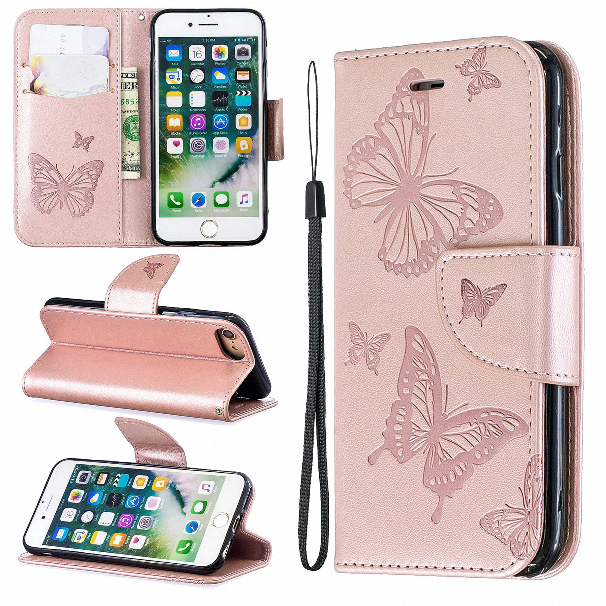 iPhone 8 Wallet Case, iPhone 7 Case, Dteck Embossed Butterfly Flip PU ...