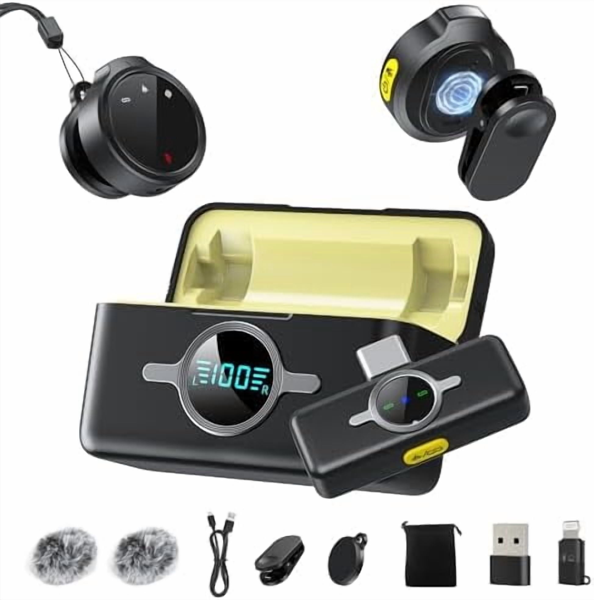 iPhone/Android/PC, LED Indicator Lapel Mic with 42H Charging Case ...