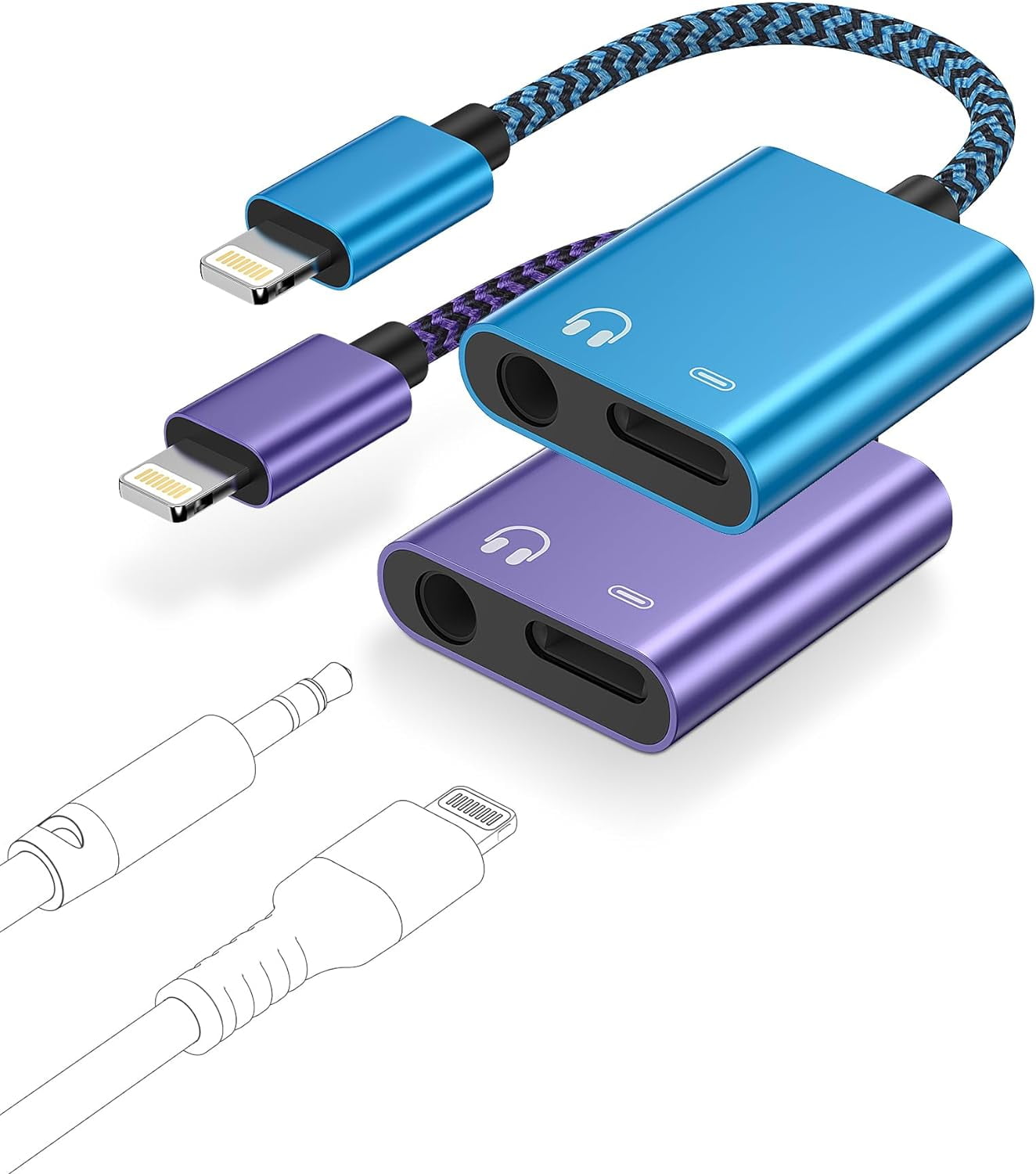 iPhone Aux Adapter, 2 in 1 Dual Lightning to 3.5mm Audio Jack & Charger ...