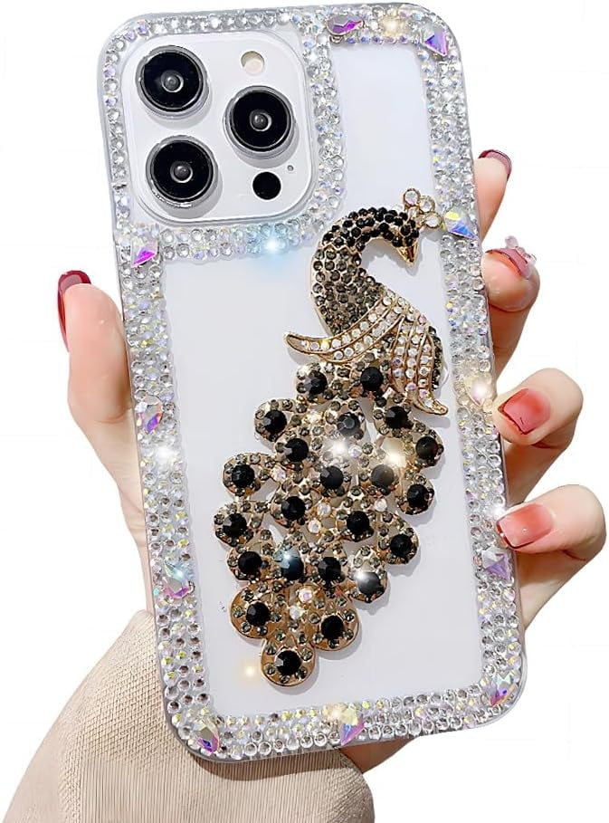 for iPhone Case,Luxury Crystal Glitter Peacock Bling Sparkly Diamond ...