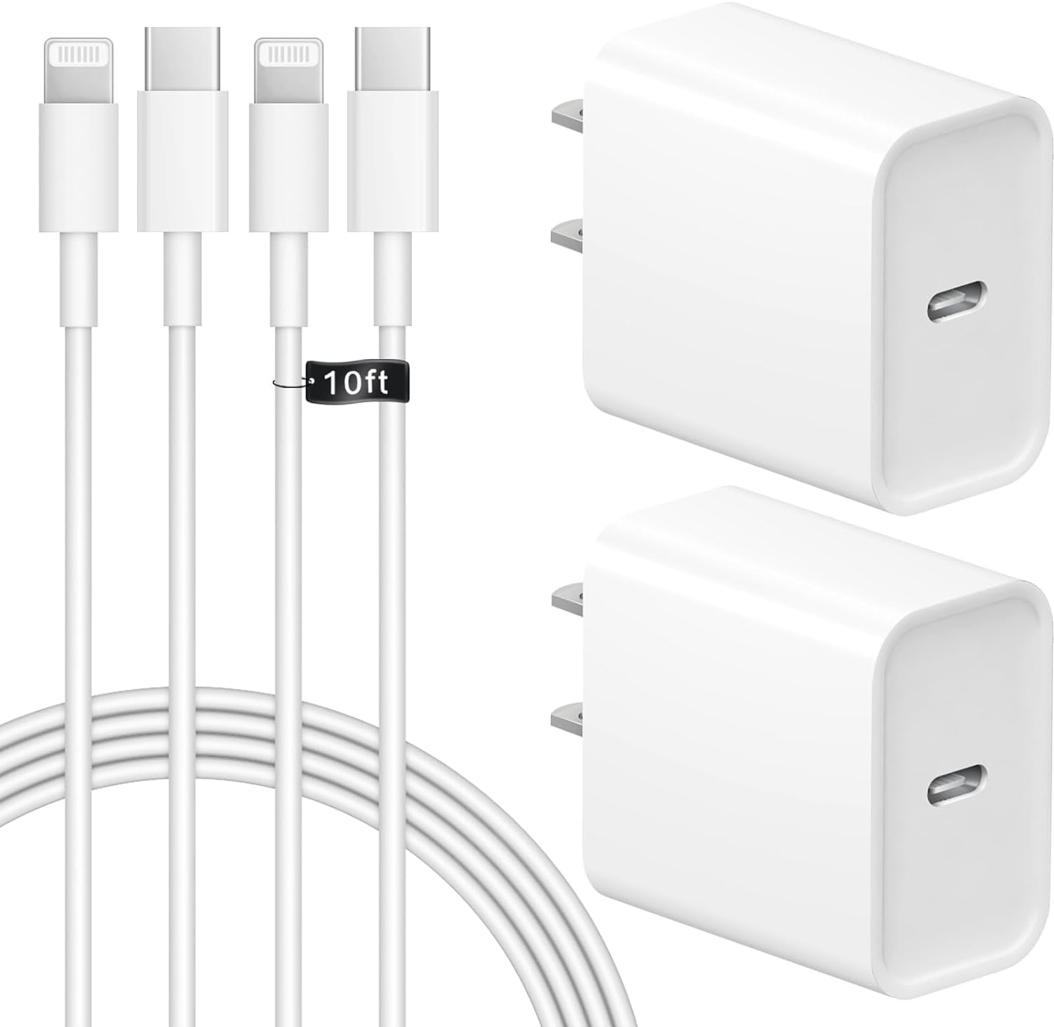 Charger for iPhone 10 FT iPhone Charger Fast Charging 2-Pack 20W USB C ...