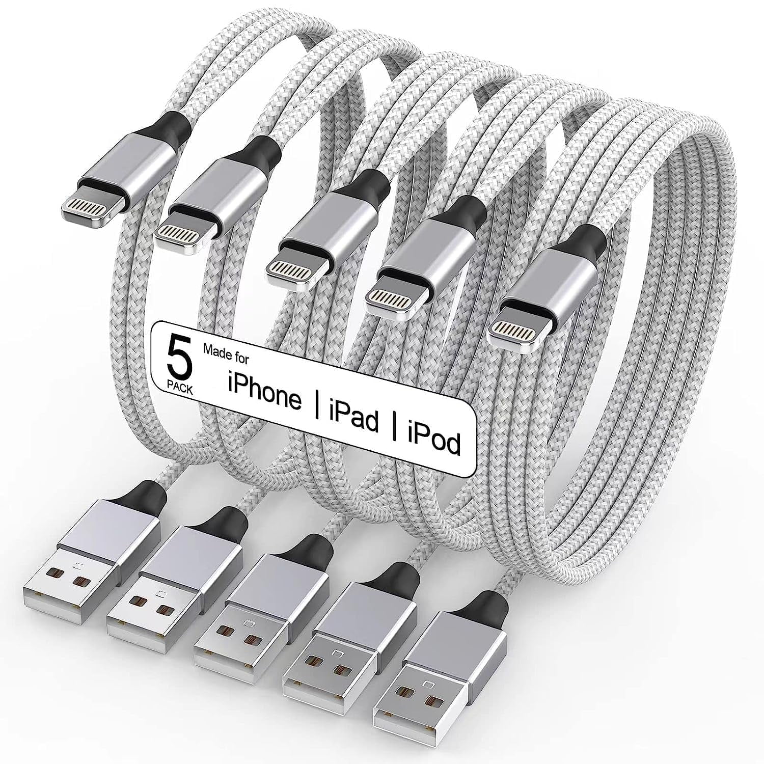 i-Phone Charger, 5Pack(3/3/6/6/10 FT) iPhone Charging Cable, Apple ...