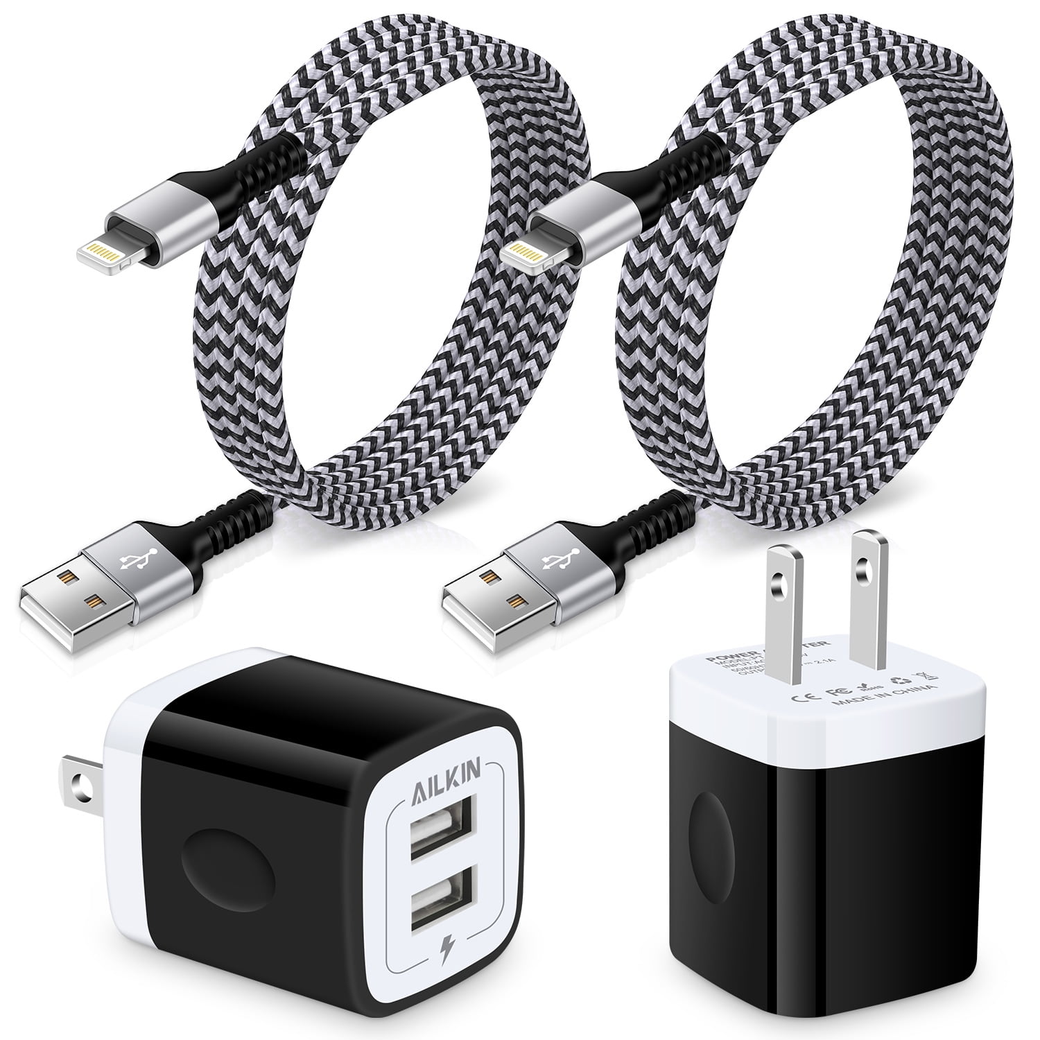 iPhone Charger,AILKIN 2PACK Charger Block with 2Pack Lightning Cables ...
