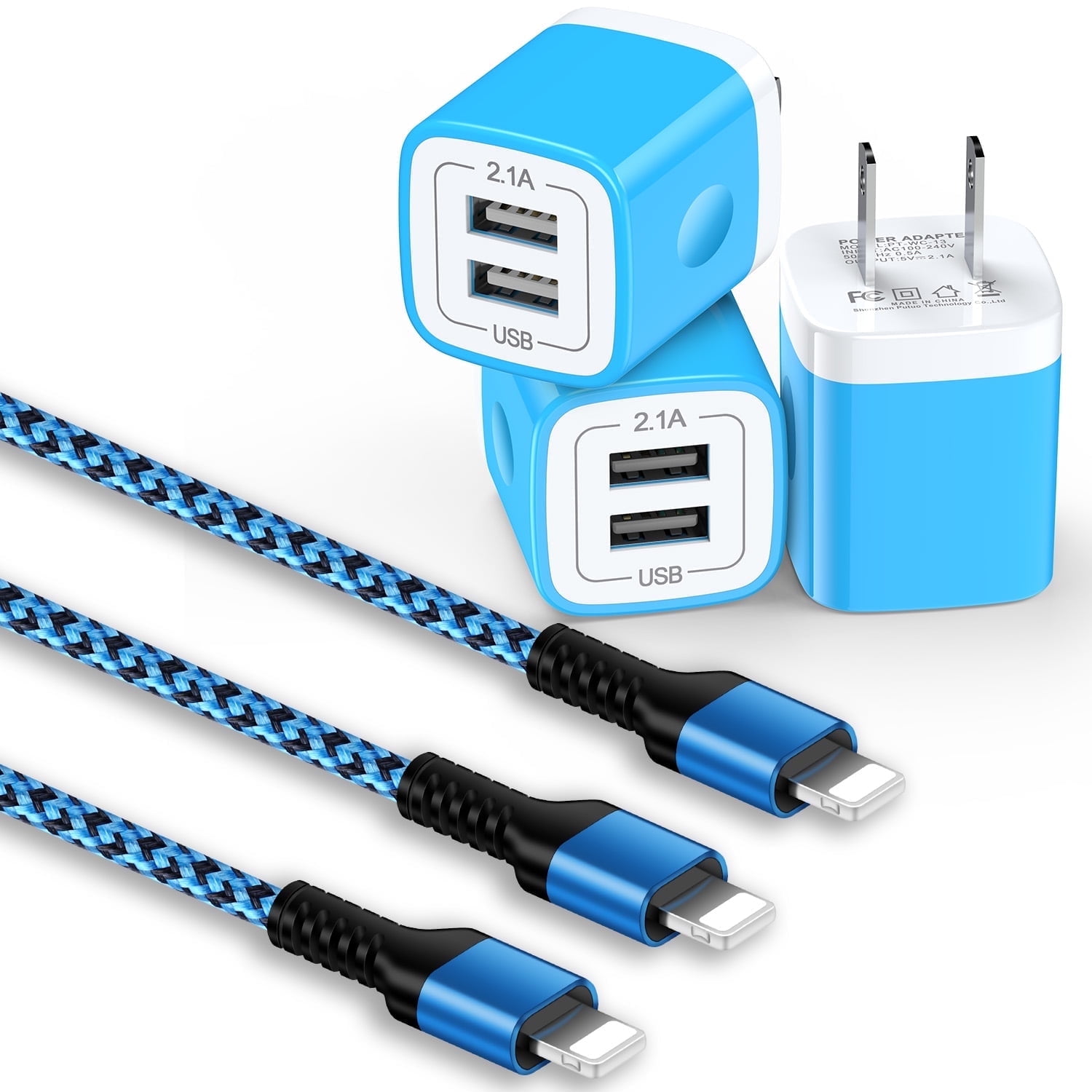 Compatible for iPhone Charger, Bioonis 3 Pack Dual Port Charger Block ...
