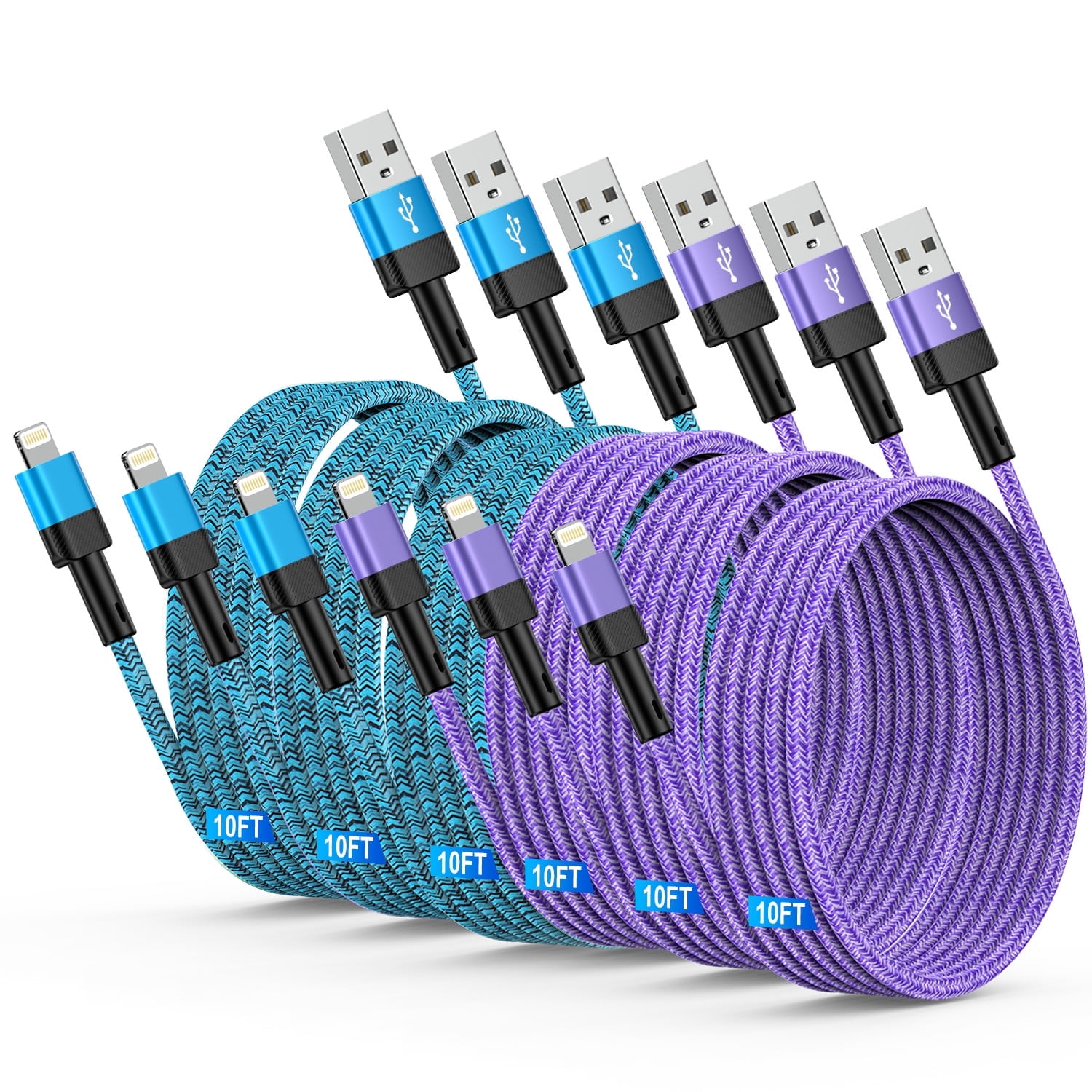iPhone Charger Cable,6Pack Nylon Braided USB A to Lighting Charge Cords ...