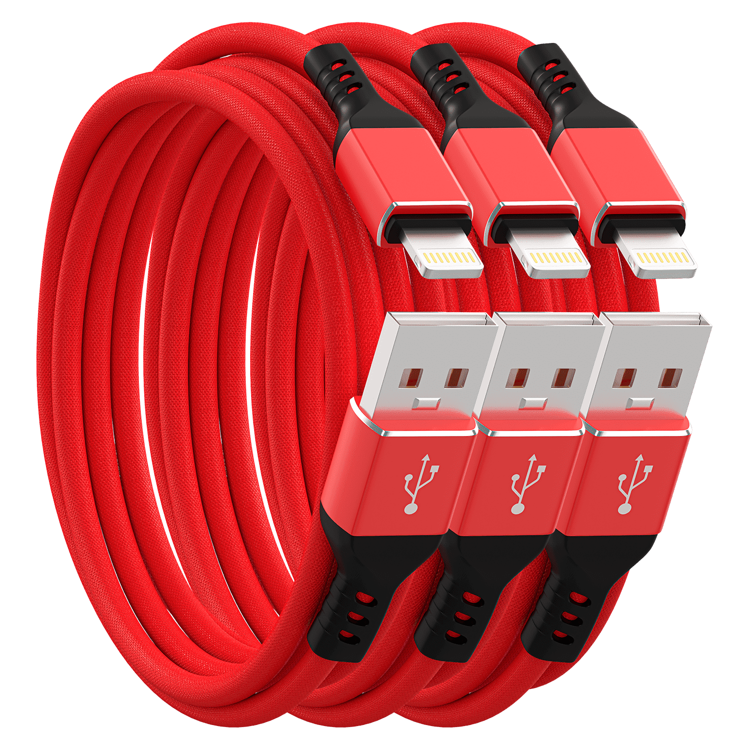 iPhone Charger Cable, Ironten Apple MFi Certified 3 Pack 6 FT Red Long ...
