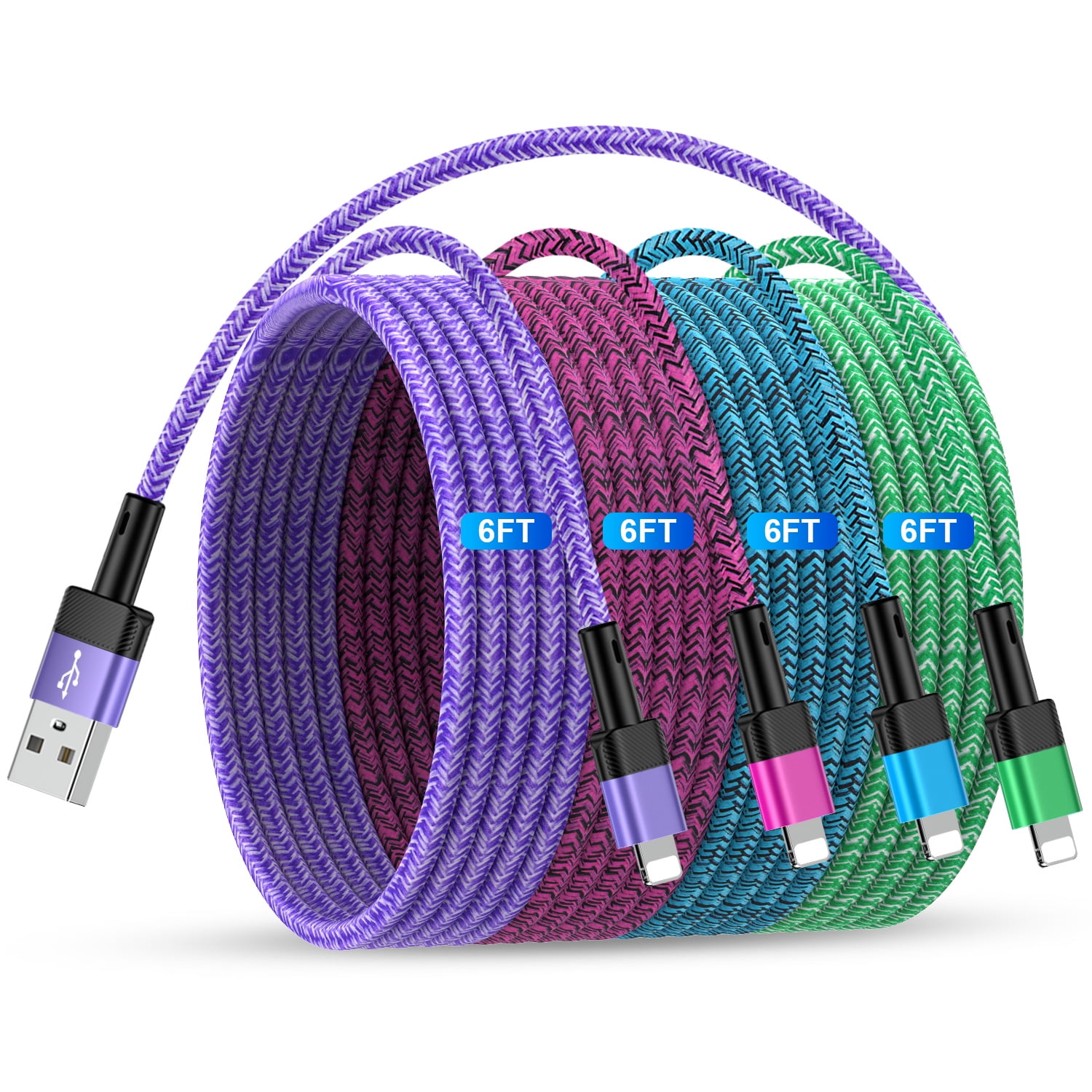 iPhone Charger Cable,Zacenei 4Pack Nylon Braided USB A to Lighting ...