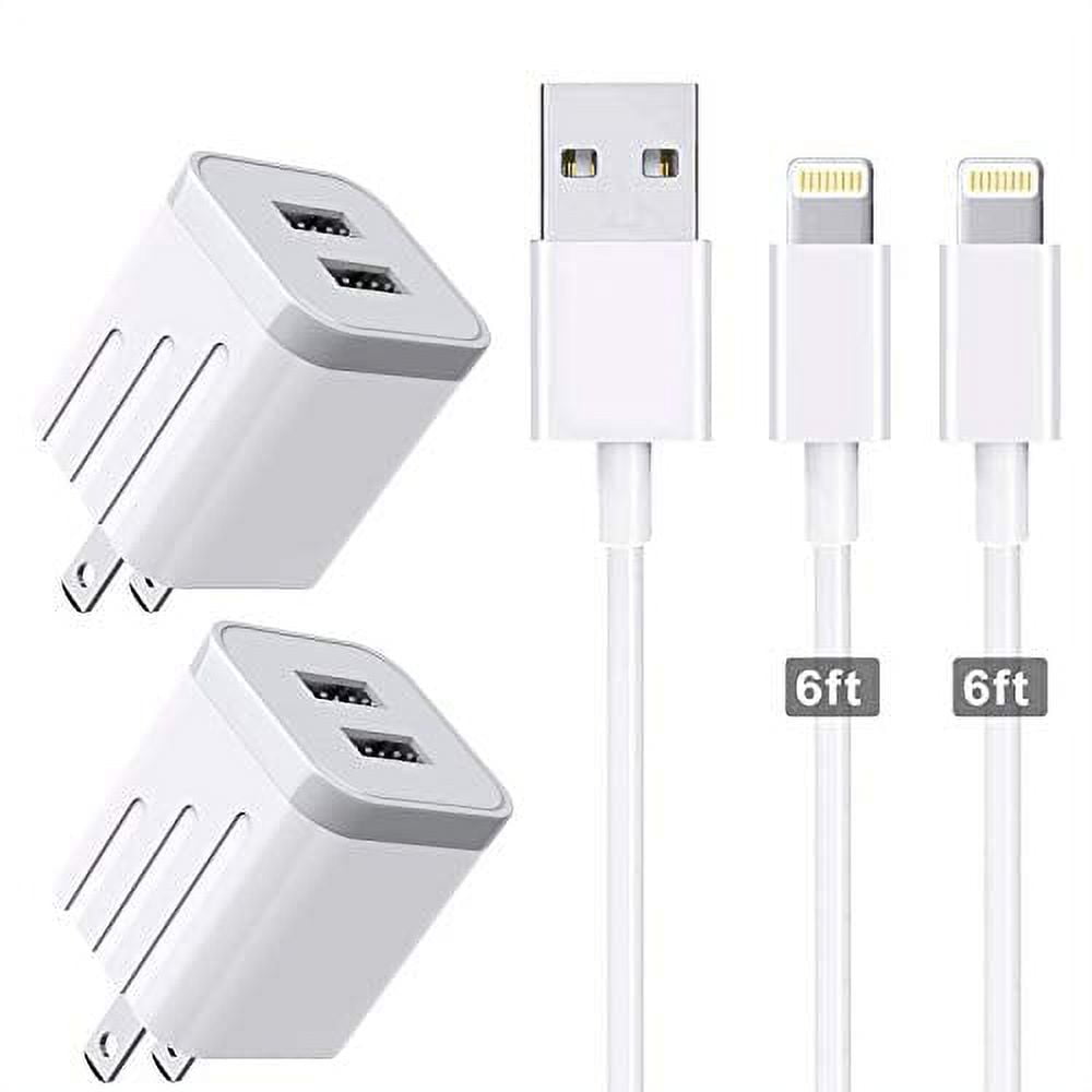 iPhone Charger Double USB MFi Certified Cable (6/6FT) with 2 Port Wall ...