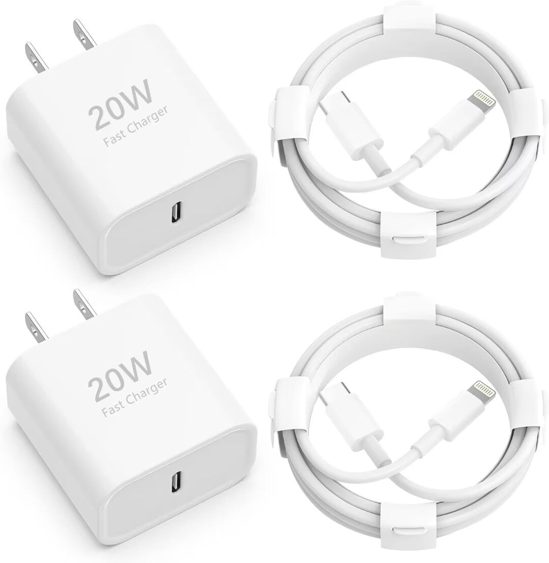 Apple iPhone Fast Charger, 20W PD USB C Plug with 6.6FT Power Cable, 2 ...