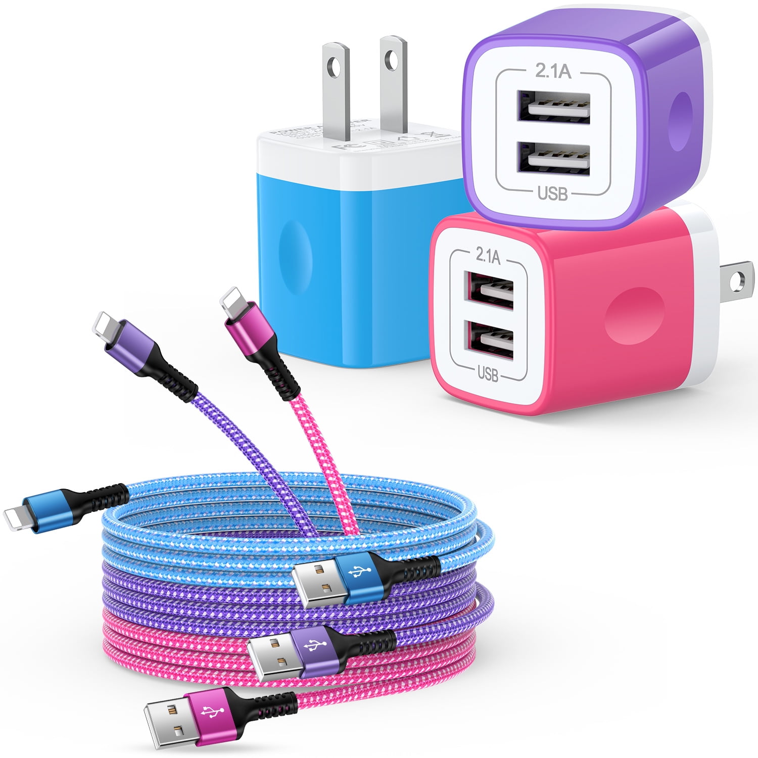 iPhone Charger Fast Charging, 3 Pack Dual Port Charger Block with ...