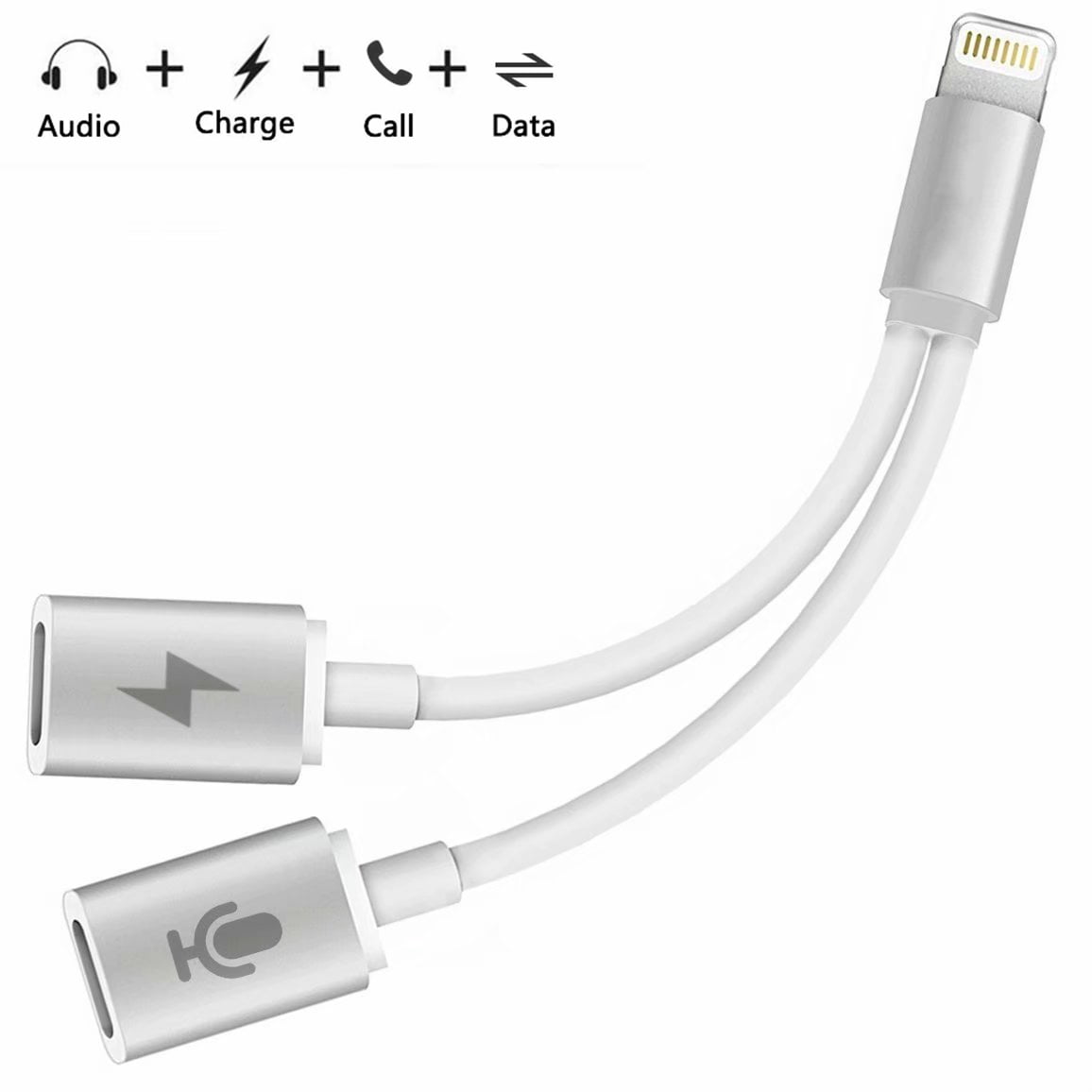 iPhone Double Lightning Splitter, 2 in 1 Dual Lightning Headphone Audio ...