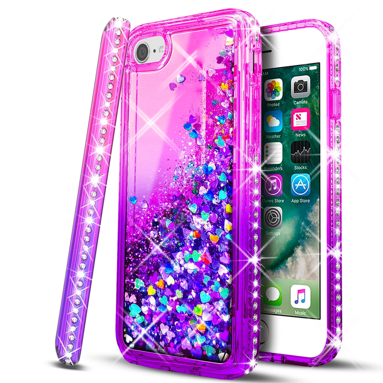 iPhone SE 2020 Case, Liquid Floating Glitter Quicksand Bling with Spot ...