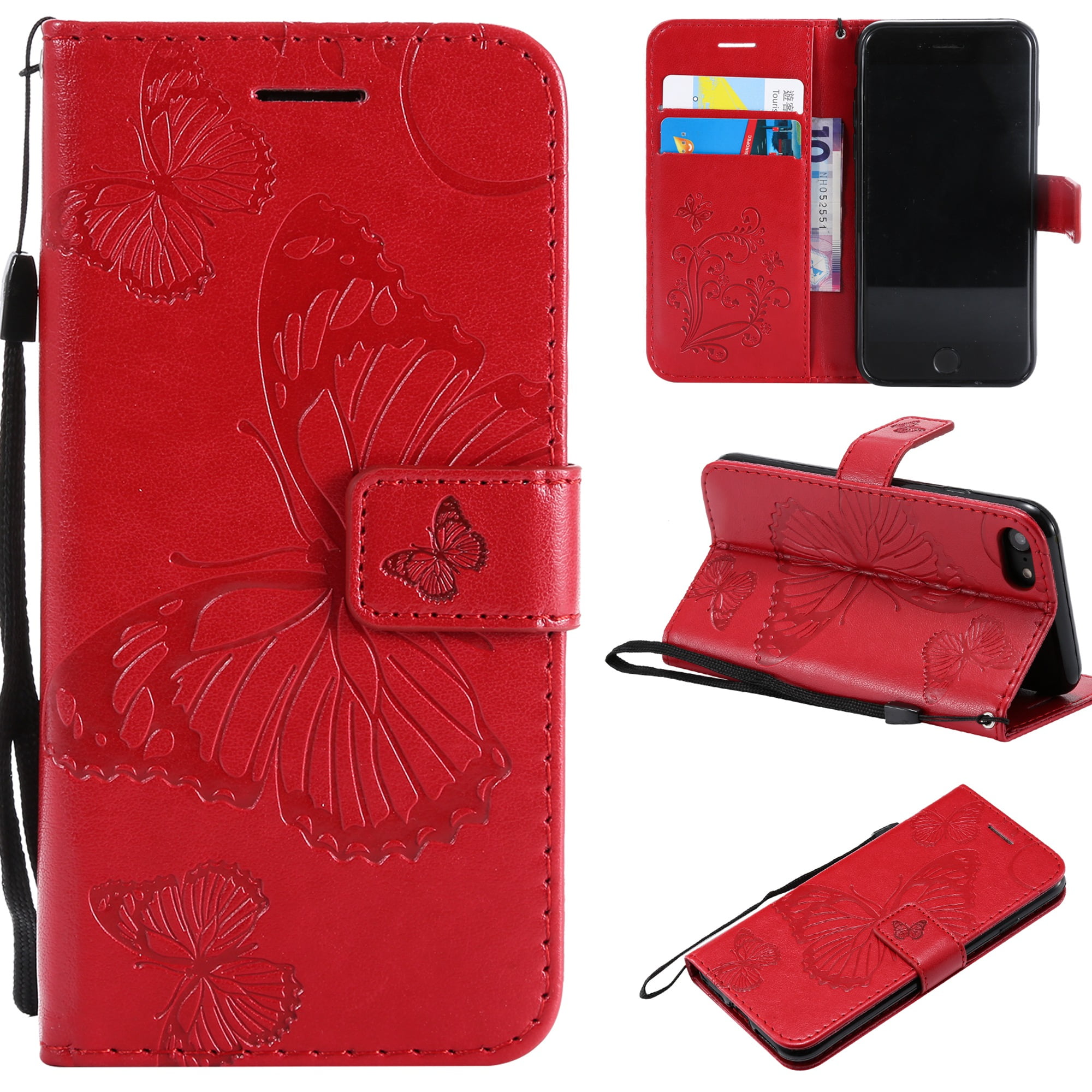 Dteck iPhone SE 2020 Case, iPhone 8 Wallet Case, Embossed Butterfly PU ...