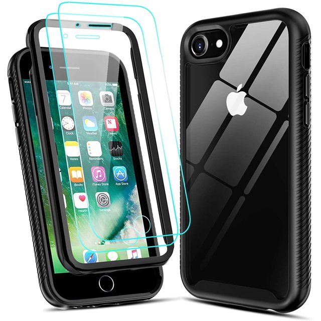 iPhone SE Case, iPhone 8 Case, iPhone 7/ 6s/6 Case with Tempered Glass Screen Protector [2 Pack ...