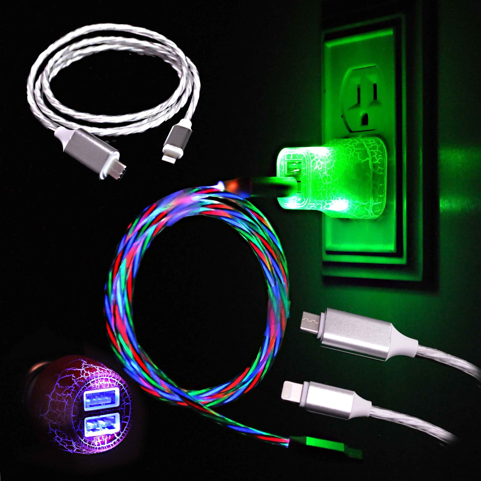 iPhone to USB-C / TYPE-C Lighted Light Up LED Phone Fast Charging Cord ...
