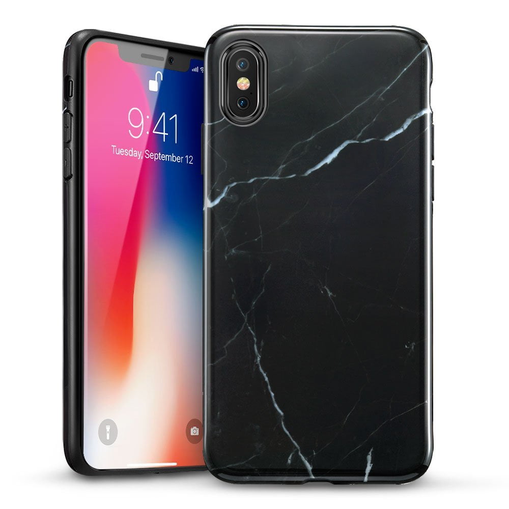 iPhone X Case ESR Slim Soft Flexible TPU Marble Pattern Cover Black ...